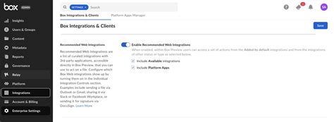 platform apps available among recommended web integrations box support