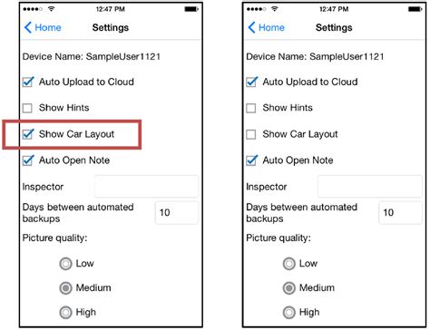 Show Hide The Car Layout On The App InspectARide