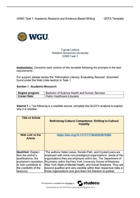 WGU D389 Task 1 Passed Learning Strategies In Higher Education Stuvia US
