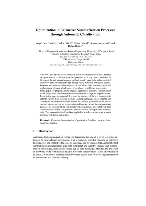Pdf Optimization In Extractive Summarization Processes Through Automatic Classification