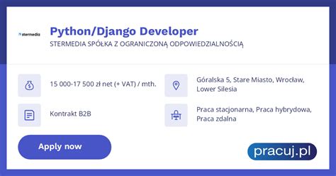 Oferta Pracy Pythondjango Developer Stermedia SpÓŁka Z OgraniczonĄ OdpowiedzialnoŚciĄ Wrocław