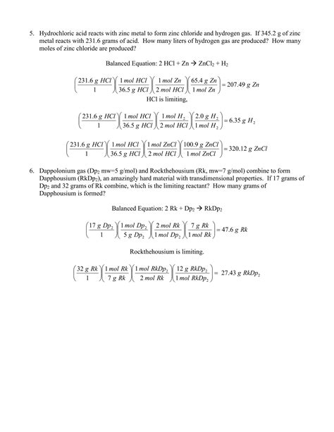 Activity Stoichiometry Word Problems 2 Solutions Pdf Chemistry