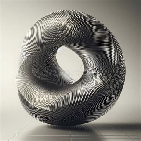 Futuristic Twisting Metallic Sculpture With Abstract Ribbon Like Design And Smooth Curves Stock