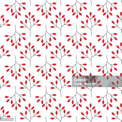붉은 열매 가지와 꽃 원활한 패턴 질감 흰색 배경입니다 잔가지벡터 일러스트레이션 직물에 인쇄에 적합하거나 겨울에 대한 스톡 벡터