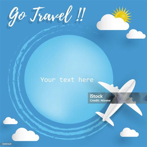 종이 예술 스타일의 디지털 공예 디자인의 복사 공간과 아름다운 태양과 구름비행기 공중보기와 여행 배경 벡터 그림입니다 0명에 대한 스톡 벡터 아트 및 기타 이미지 Istock