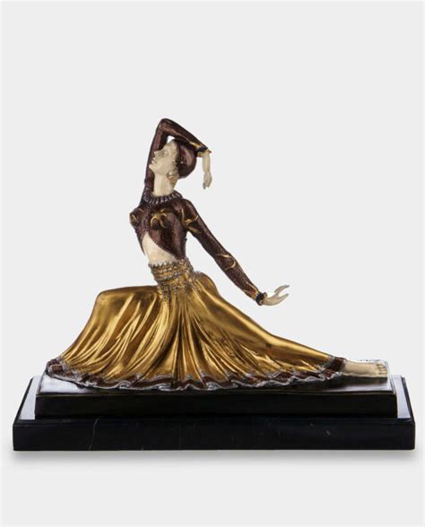 Dancer In A Golden Skirt Acc Chiparus Bronze Sculpture