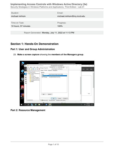 Solution Implementing Access Controls With Windows Active Directory 3e