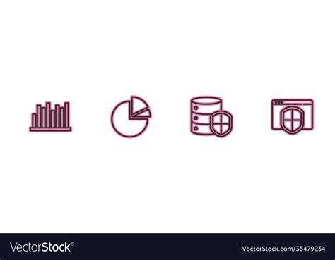 Set Line Pie Chart Infographic Server With Shield Vector Image
