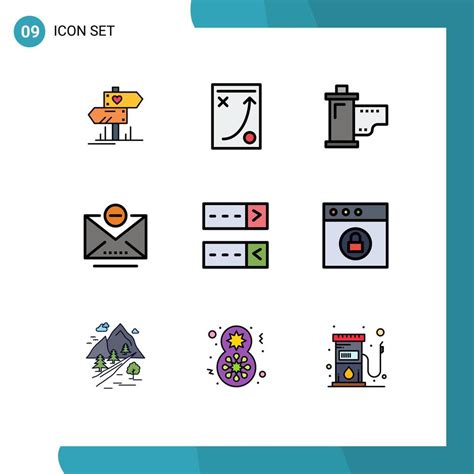 Set Of 9 Vector Filledline Flat Colors On Grid For Login Mail Tactic Email Hollywood Editable