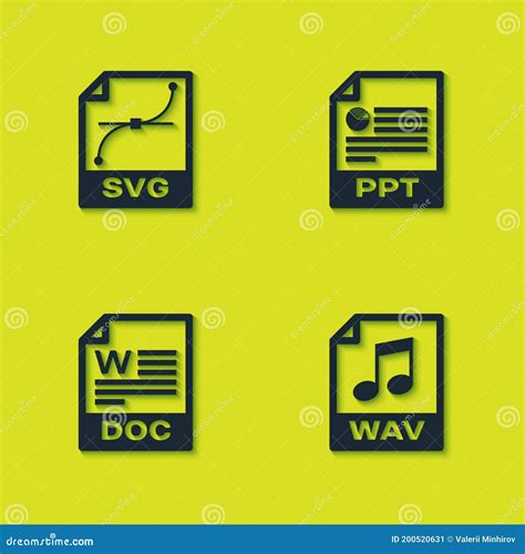 Set Svg File Document Wav Doc And Ppt Icon Vector Stock Illustration