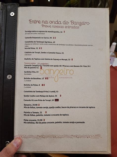 Menu Em Banzeiro Restaurante Manaus Rua Libertador