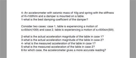 Solved 4 An Accelerometer With Seismic Mass Of 10g And
