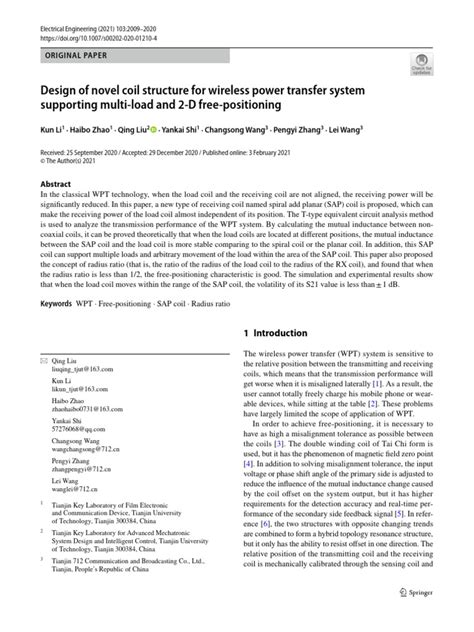 Design Of Novel Coil Structure For Wireless Power Transfer System Supporting Multi‑load And 2‑d