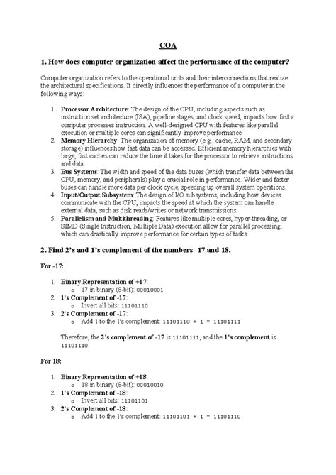 Coa Coa Notes Coa 1 How Does Computer Organization Affect The Performance Of The Computer