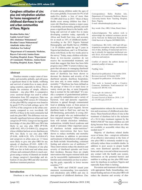 Pdf Caregivers Utilisation Of Zinc Plus Oral Rehydration Solution For Home Management Of