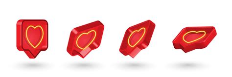 Vector Set Like Heart Icon On A Red Pin Isolated On White Background Neon Like Symbol 3d