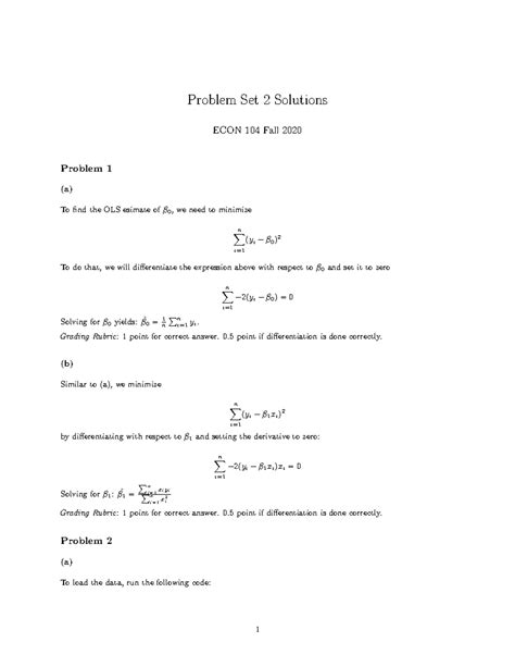ECON PS Solution Econ PS Problem Set Solutions ECON Fall Problem A To