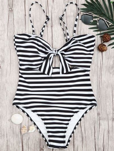 Striped Knot Cut Out One Piece Swimsuit Swimsuits One Piece Swimsuit
