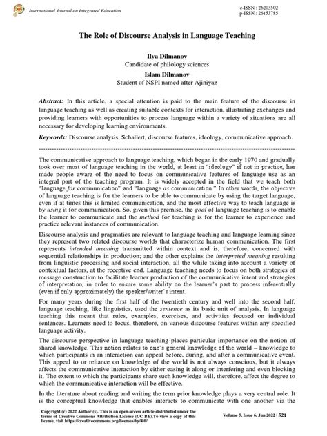 The Role Of Discourse Analysis In Language Teaching Pdf Language Education Teaching Method