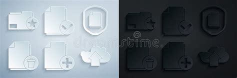 Set Add New File Document Protection Concept Delete Document Cloud Upload And Check Mark And