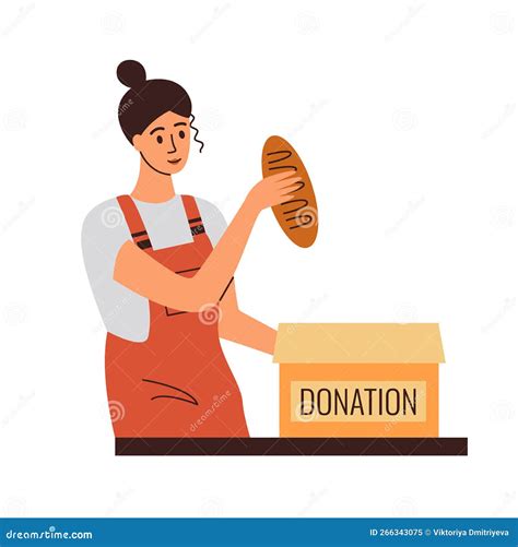 Donation Charity Foundation Concept A Woman Puts Bread In A Box For