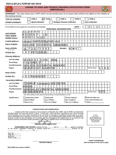 Individual Application License To Own And Possess Firearm Pdf Pdf Government Common Law
