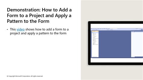 demonstration how to add a form to a project and apply a pattern to
