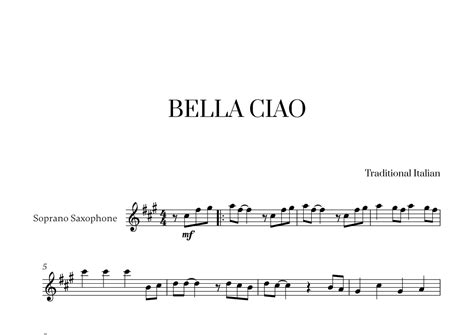 bella ciao for soprano saxophone solo arr cadenza editions by traditional italian sheet music