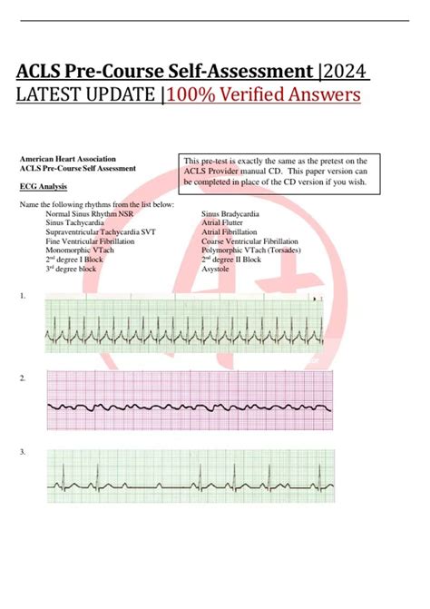 Acls Pre Course Self Assessment 2024 Latest Update 100 Verified Answers Acls Pre Course