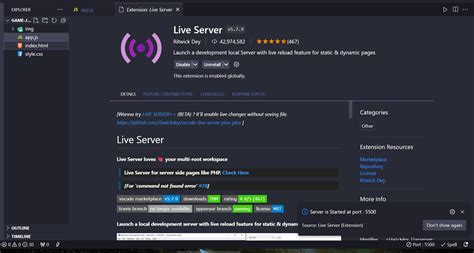 A extensão do Live Server não está funcionando o index não abre com o open with live server