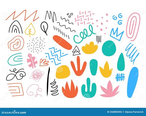 Colorful Doodle Abstract Shapes And Elements Isolated On White Background Stock Vector