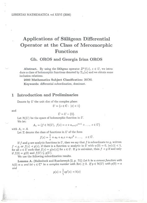 Pdf Applications Of Sălăgean Differential Operator At The Class Of Meromorphic Functions