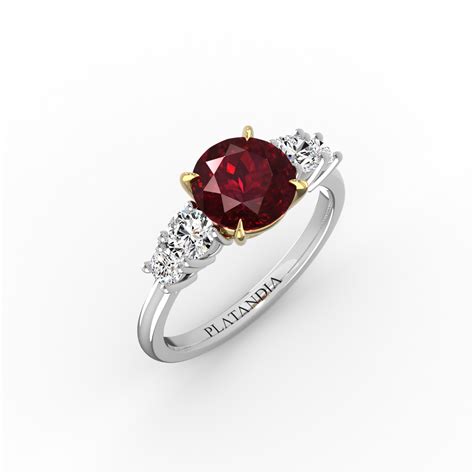 Round Cut Ruby And Diamond 5 Stone Ring Platandia