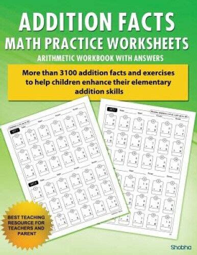 Addition Facts Math Practice Worksheet Arithmetic Workbook With Answers Daily Ebay
