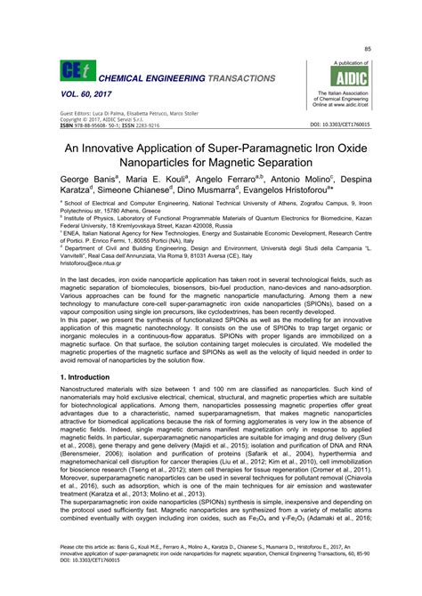 Pdf An Innovative Application Of Super Paramagnetic Iron Oxide Nanoparticles For Magnetic