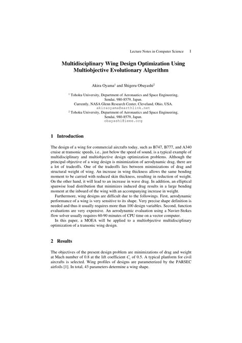 Pdf Multidisciplinary Wing Design Optimization Using Multiobjective