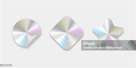 홀로그램 스티커 원 사각형 및 별 벡터 모양 홀로그래피 스타일의 무지개 빛깔의 스티커 컬렉션 홀로그램에 대한 스톡 벡터 아트 및