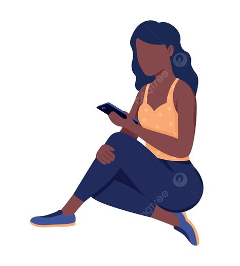 Beautiful Young Female With Cellphone In Hand Depicted In Semiflat Color Vector Illustration