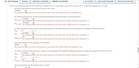 Solved AC Source Operating At Hz With A Maximum Voltage Chegg Com