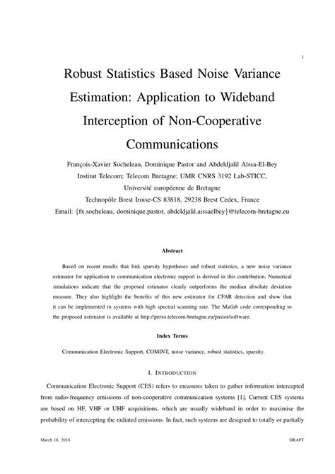 Pdf Robust Statistics Based Noise Variance Estimation Application To Wideband Interception Of