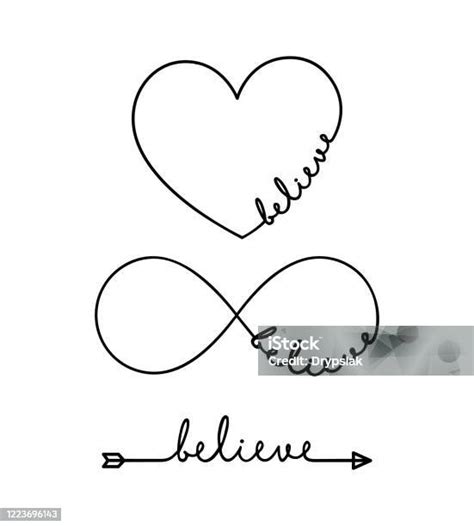 믿으십시오 무한대 기호 손으로 그린 심장 하나의 검은 색 화살표 선이있는 단어 문구 일러스트의 최소한의 그림 개념에 대한 스톡 벡터 아트 및 기타 이미지 Istock