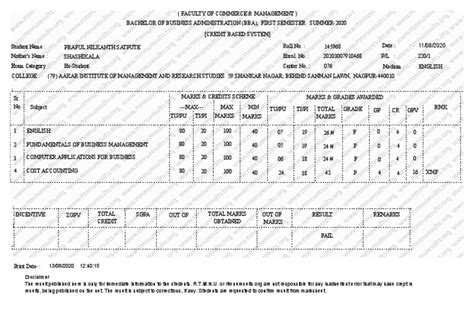 Marksheet First Sem Pdf Educational Stages Academia