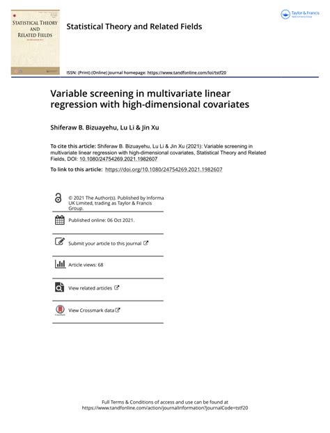 Pdf Variable Screening In Multivariate Linear Regression With High Dimensional Covariates