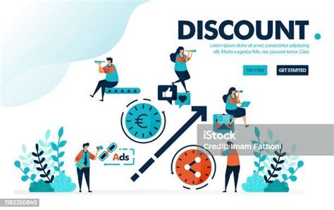 벡터 일러스트 할인 시스템 사람들은 할인을 얻기 위해 공유 프로모션 및 광고와 마케팅 방법 방문 페이지 웹 배너 템플릿 배경 전단지 Ui 포스터를 위해 설계되었습니다 가격에