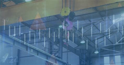 Image Of Digital Data Processing And Glowing Lights Over Crane Stock