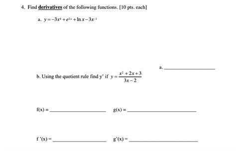 Solved 4 Find Derivatives Of The Following Functions [10