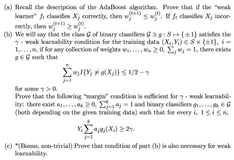 Solved A Recall The Description Of The AdaBoost Algorithm Chegg