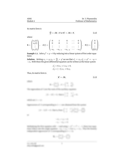 Solution Chemical Engineering Module 4 5 Reduction Of Nth Order Equation To Linear System