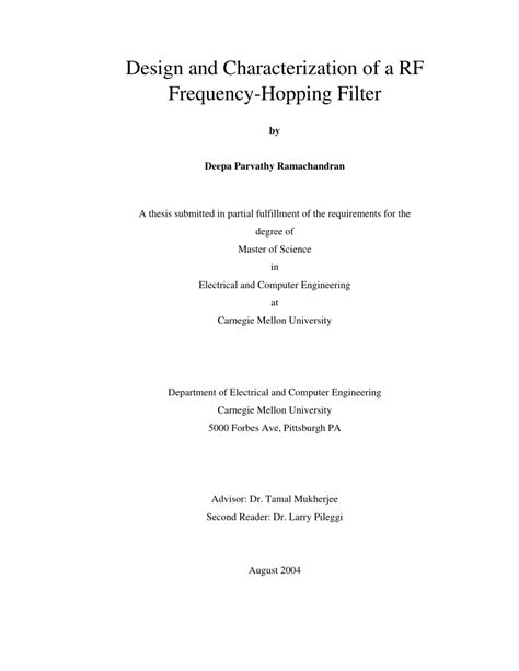 PDF Design And Characterization Of A RF Frequency Hopping Filter