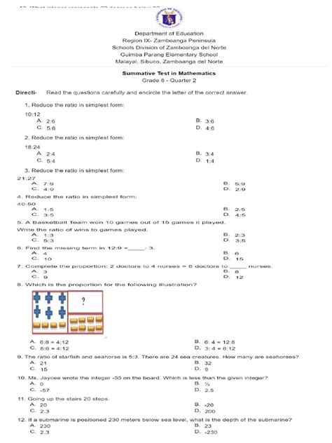 Silvertek Math 6 Exam Q2 Pdf